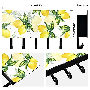 xigua Summer Lemon Key Holder for Wall with Mail Organizer & 5 Key Hooks Decorative Key and Mail Holder for Hallway Kitchen Office Farmhouse Decor,7.1" x 4.1" x 1.2"