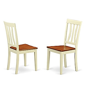 East West Furniture DLAN3-BMK-W 3 Piece Dinette Set for Small Spaces Contains a Round Dining Table with Dropleaf and 2 Kitchen Dining Chairs, 42x42 Inch, Buttermilk & Cherry
