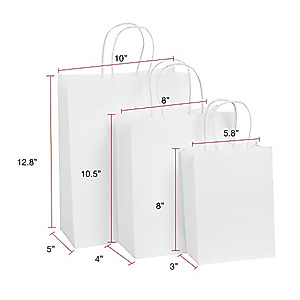 Packanewly Kraft Paper Bags with Handles, 105 PCS White - Eco-Friendly Gift Bags - Mixed Sizes: Small, Medium & Large for Retail, Gift, Shopping, Wedding, Birthday & Parties