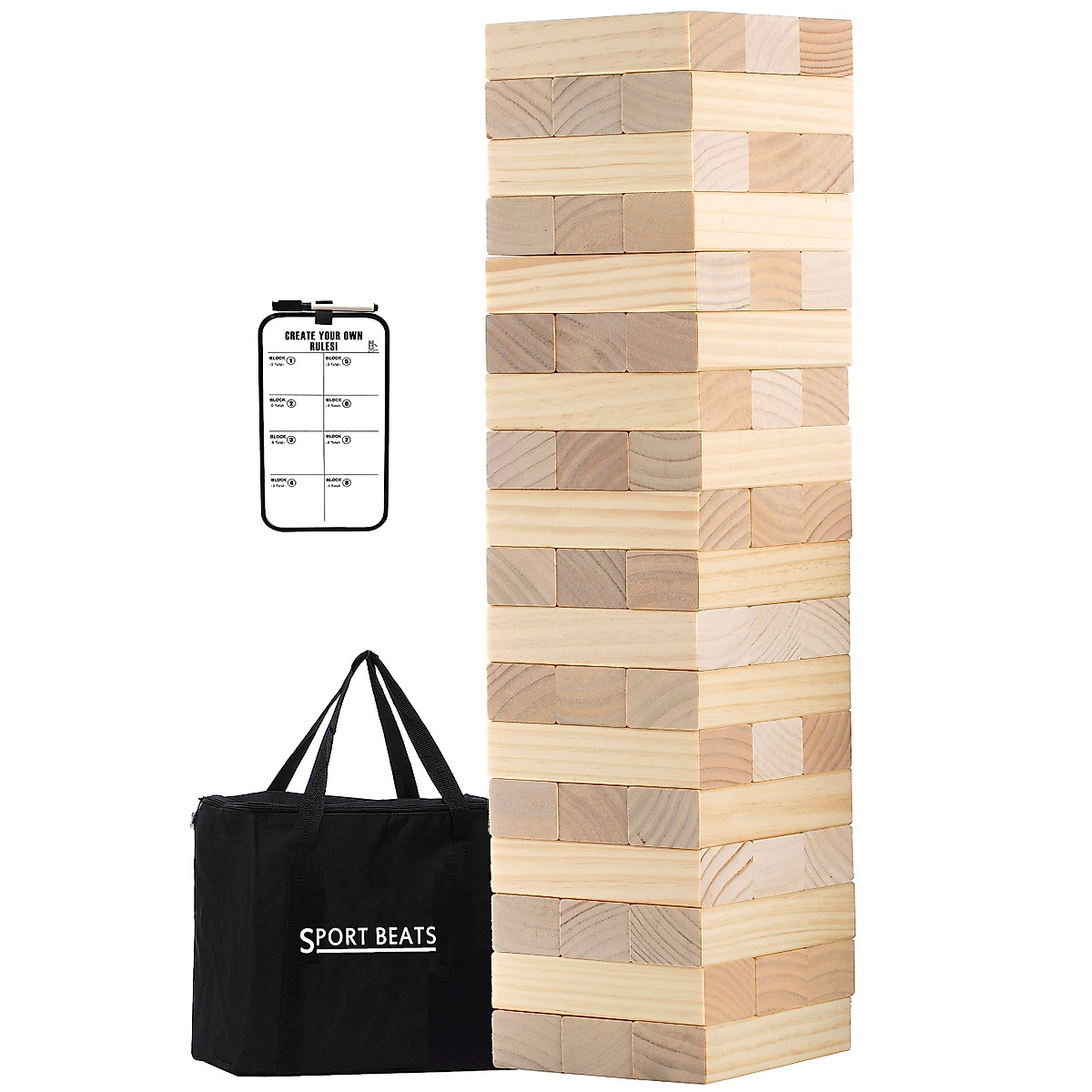 SPORT BEATS Giant Tower Game Outdoor Games 54 Blocks Stacking Game - Includes Carry Bag and Scoreboard