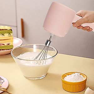 New 2 in 1 Mini Electric Whisk,with Garlic Chopper,USB Rechargeable Detachable Handheld Egg Beater, Good Helper in the Kitchen Making Cakes (Pink)