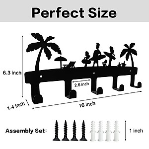 Family Beach Towel Rack for Bathroom Wall Mount Towel Holder Black Metal Towel Racks Rustproof and Waterproof Robes Coat Holder Bedroom Hanger Living Room Wall-Mounted-5 Hooks 16 Inch