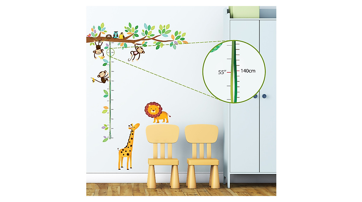 DECOWALL Little Monkeys Height Chart Wall Stickers