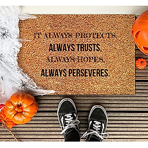 SILYHEART It Always Protects Always Trusts Always Hopes Always Perseveres Coir Door Mat Doormats Farmhouse Family Quote Durable Coir Non Slip Mat for Outside Home High Traffic Area 16x24in