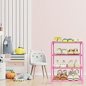 HITHIM 4-Tier Free Standing Shoe Racks for 6-8 Pairs Shoe Storage,Kids Shoe Racks for Small Place,Lightweight Stackable Shoe Shelf Organizer for Entryway, Doorway and Closet,Pink