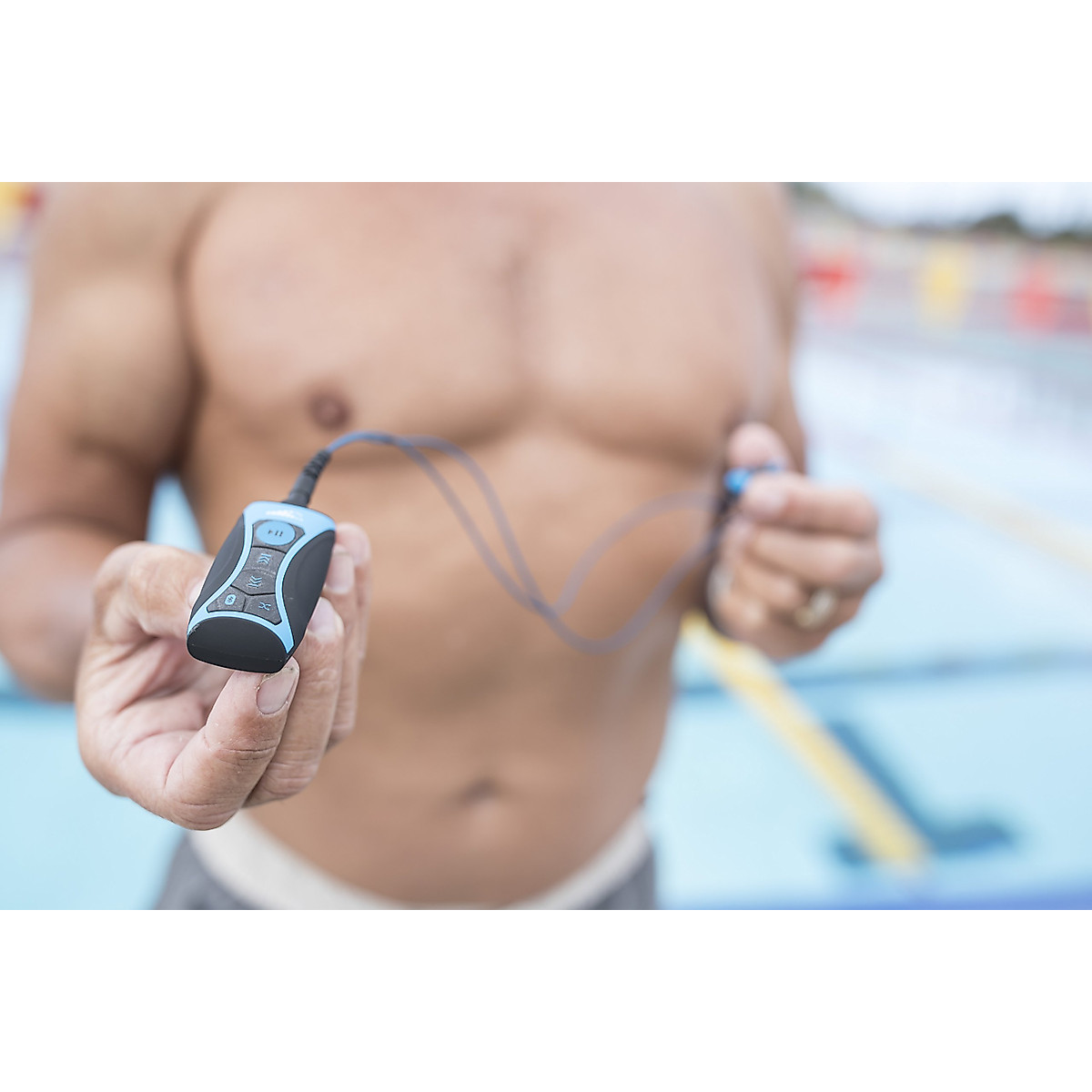 100% Waterproof Stream MP3 Music Player with Bluetooth and Underwater Headphones for Swimming Laps, Watersports, Normal Cord, 8GB – by H2O Audio