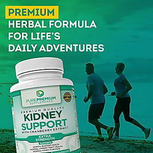 PurePremium Kidney Support Supplement with Cranberry Extract - Kidney Cleanse, Detox & Repair for Men and Women - Support for Normal Urinary Tract Health & Bladder - 2 Months Supply - 60 Capsules