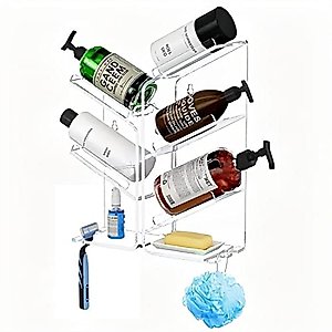 2 Pack Acrylic Shower Shelves,Shampoo holder for shower wall,Clear Bathroom Shower Caddy Organizer, Wall Mounted Shampoo Holder for Shower