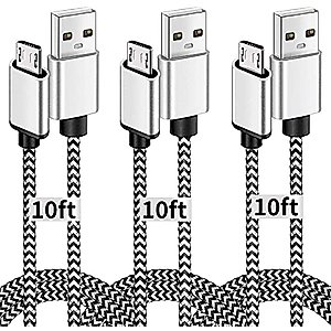 Deegotech Micro USB Cable, 10ft 3-Pack Extra Long Android Charger Cable, Nylon Braided Phone Charger Cords Fast Charging for Samsung Galaxy S7 Edge S6 S5, Android Phone, LG