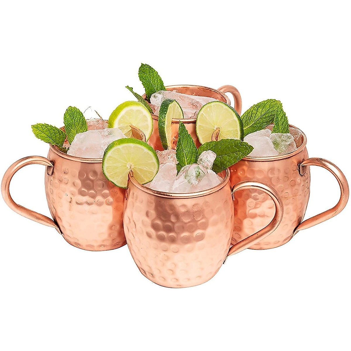 BOLD & DIVINE Authentic Moscow Mule Copper Mugs | Solid 100% Copper Cups Set w/ 4 Straws, 1 Shot Glass, 1 Spoon | Set of 4 (16oz)