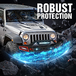 YZONA Front and Rear Bumper w/Spare Tire Carrier Compatible with 2007-2018 Jeep Wrangler JK JKU Unlimited with Paintable Armor, License Plate Bracket, Winch Plate, LED Lights, Hitch Receiver & D-rings