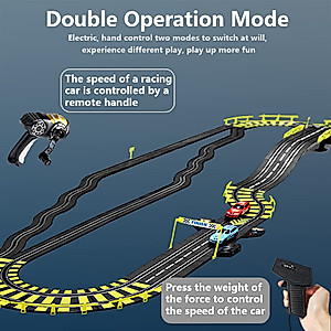 Fulercni 2 in 1 Slot Car Race Car Track Sets,Electric/Hand Shake Two Modes Racing Tracks,4 1:43 Slot Cars and 2 Electric Controllers and 2 Hand Shake Controllers Set, Gift Toys for Children Age 6-12