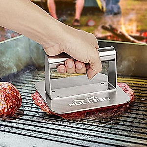 HULISEN Stainless Steel 5.5 inch Square Burger Press + 6x5 inch Large Stainless Steel Spatula
