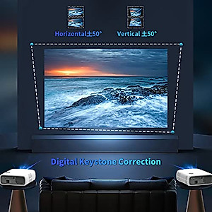 (Auto Vertical Keystone) 4K Projector with WiFi and Bluetooth,900 ANSI Lumens Outdoor Projector,Full-Sealed Optical Engine,Zoomable,20W Speakers,500" Display,PPT,Compatible w/TV Stick, iOS, Android