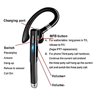 Walkie Talkie Bluetooth Headset PTT with Noise Cancelling Mic 2 Pin Wireless Earpiece Compatible with Motorola GP68 CP200 GP88 walkie talkies Radio HB-6A