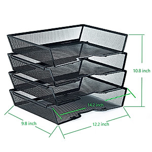 SETTFRFE 4 Tier Metal Mesh Desk Organizer-Stackable Letter Trays for Office Supplies,Black File Storage System with Reinforced Edges