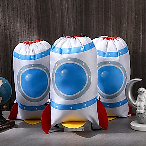 Kingdder 12 Pcs Rocket Drawstring Bags Party Favor Bags Rocket Space Themed Sport Astronaut Backpack Candy Goodie for Kids