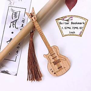 Bamboo Guitar Bookmark with Tassel Bass Bookmarks for Men Women Book Lovers Bass Guitar Band Gifts for Men Women Book Marks Accessories Unique Music Lover Gifts 4pcs