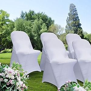 Babenest Spandex Folding Chair Covers Upgraded 10 PCS Universal Stretch Washable Fitted Chair Slipcovers Protector for Wedding, Holidays, Banquet, Party, Celebration (White)
