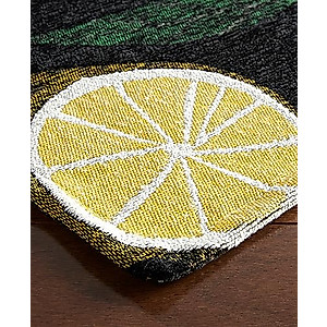 TOWN & COUNTRY LUXE Livie Fresh Lemon Everwash™ Washable Multi-Use Decorative Rug, Kitchen Rug, Low-Profile Door Mat, Bedroom Rug and Dorm Room Rug with Non-Slip Backing, Black, 24"x40"