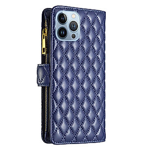SUPWALL Wallet Case Compatible for iPhone 13 Pro | Flip Leather Case with Removable Wristlet Strap and 9 Card Holder | Magnetic Closure Case with Zipper for Men Women | Blue