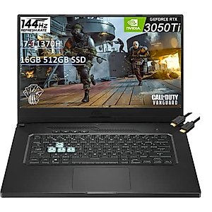 ASUS TUF Gaming Dash F15 15.6" FHD 144Hz (16GB RAM, 512GB SSD, Intel 8-Core i7-11370H (Beat Ryzen 7 5800H), RTX 3050 Ti) IPS Laptop, Backlit, Type-C, Wi-Fi 6, IST HDMI Cable, Windows 10