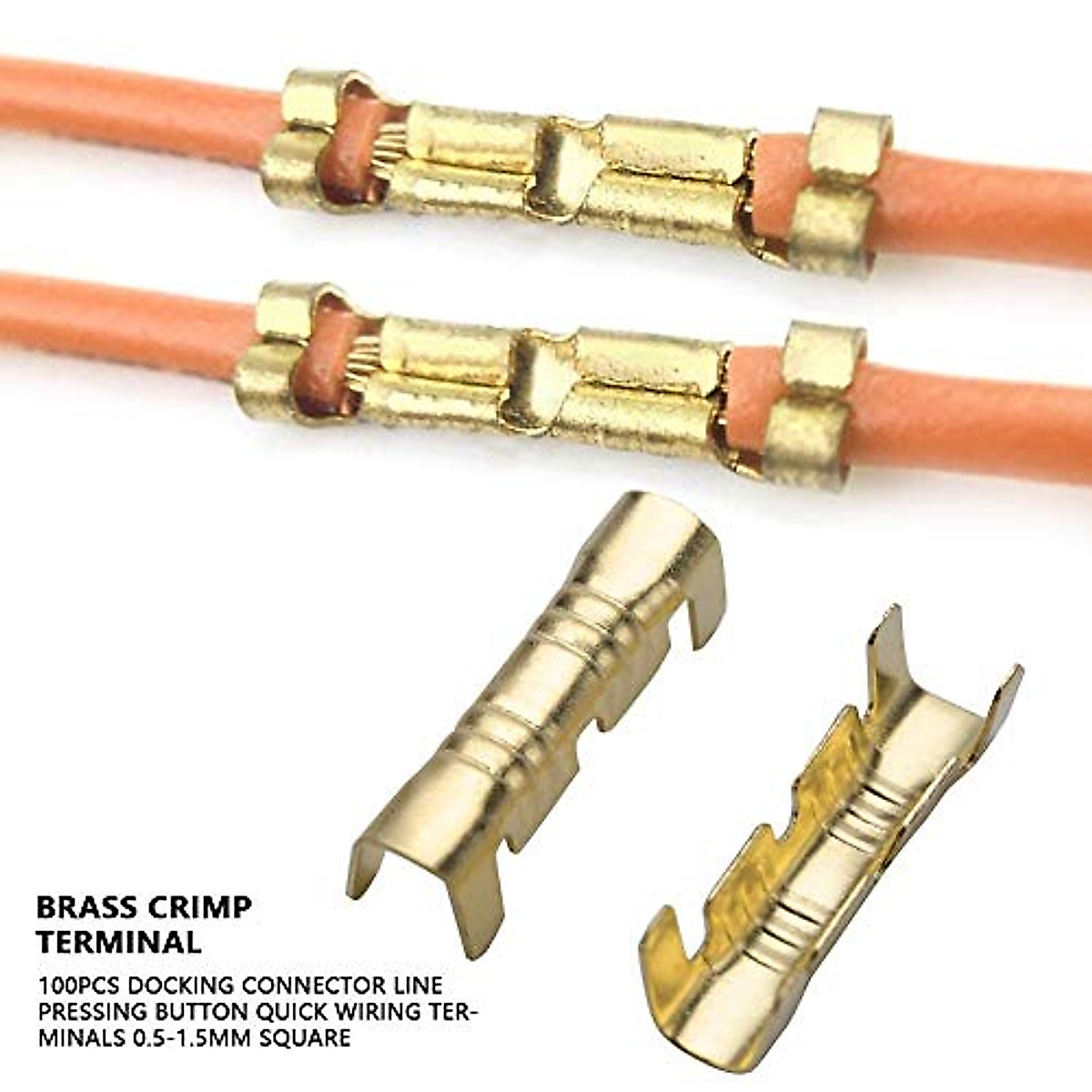 100 pcs Brass Connectors Kit, Male and Female Spade Quick Splice Quick Electric Wiring Butt Connector for for Car Audio Speaker AWG 22-14 Gauge