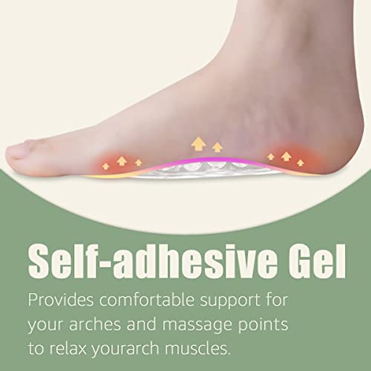 Skyfoot Arch Support Shoe Inserts, Massage Gel Arch Pads, Adhesive Arch Insoles for Flat Feet, High Arch, Plantar Fasciitis, Arch Pain Relief, Foot Pressure Relieve (Crystal)