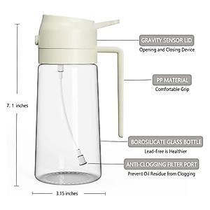 JULEHUI Oil Dispenser Bottle for Kitchen - 16oz Olive Oil Sprayer for Cooking - Food Grade Refillable Glass Oil Spray