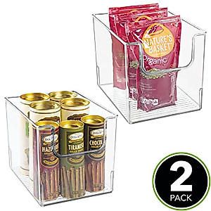 mDesign Modern Plastic Open Front Dip Storage Organizer Bin Basket for Kitchen Organization - Shelf, Cubby, Cabinet, Cupboard, and Pantry Organizing Decor - Ligne Collection - 2 Pack - Clear