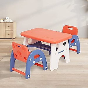 QUIIKM Toddler Table and Chair Set Children Activity Table and 2 Chairs for Art Craft Building Blocks Furniture Set Gift for Toddler Boys Girls (Blue)