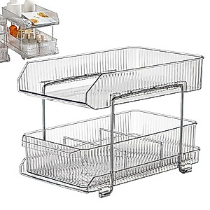 Shelfing Cart, Extensive Under Sink Shelf, Effortless Kitchen Storage Racks, 2-Tier Clear Kitchen Storage Rack, Secure Kitchen Pantry Organizers, 2-tier Stackable Storage Shelves for Kitchen Use