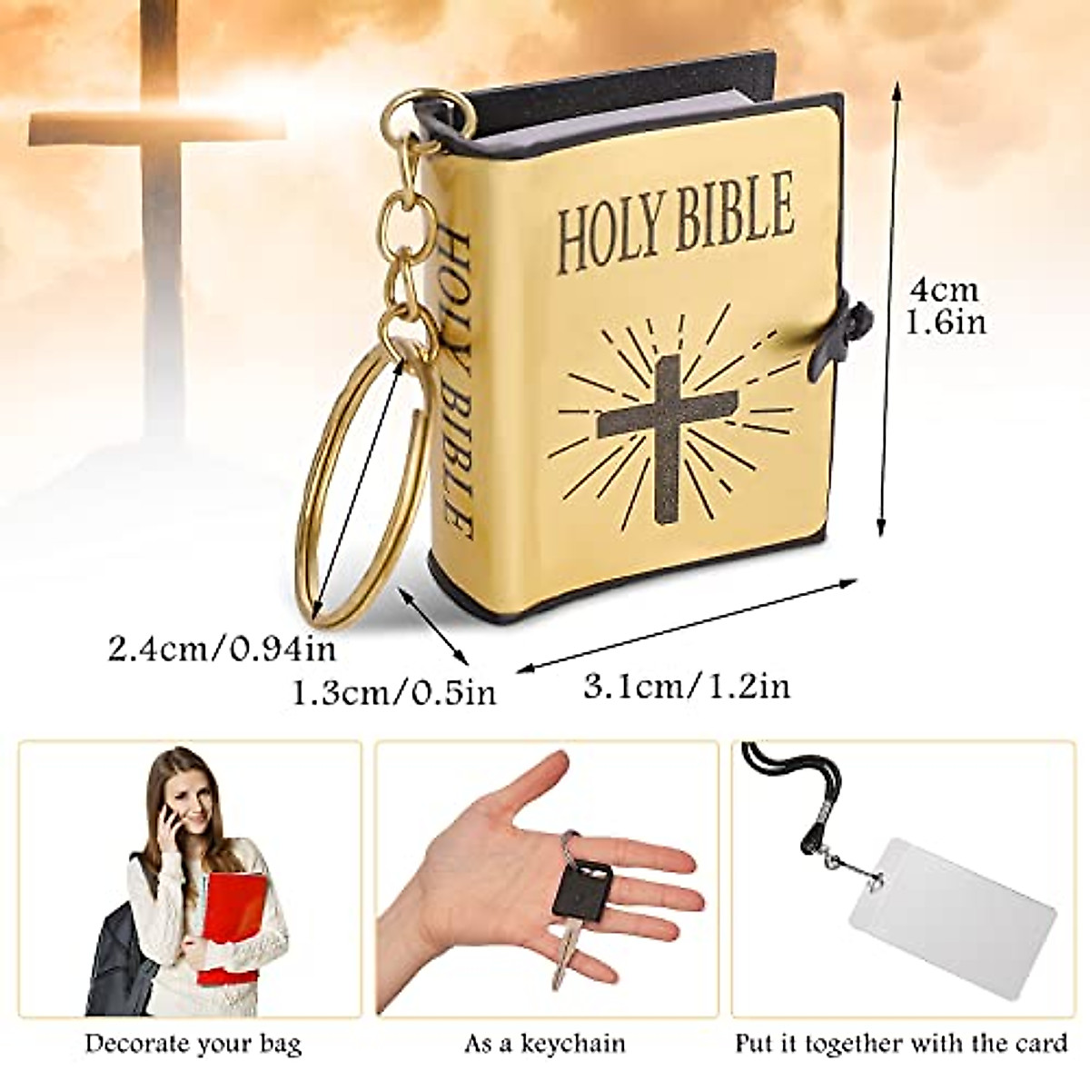Prasacco 12 Pcs Mini Bible Keychain, Pocket Bible Tiny Bible Verse Keychain Miniature Bible Church Gifts