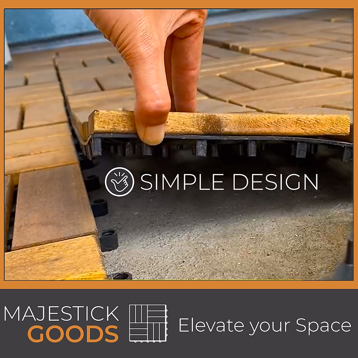 1 Sq Ft Single Interlocking Deck Tiles 12"x12" Sample Tile - Non-Slip All Weather Acacia Wood Outdoor Tiles for Patio - Decking, Porch and Balcony Flooring Tiles - Easy Install Wooden Deck Tile Pavers