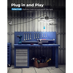 Plug in Garage Light, 200W 20000LM Linkable LED Shop Light w/Pull String(ON/Off), Garage Ceiling Light w/ 9.84ft Power Cord, 6500K LED Lights for Garage, Workshop, Warehouse, Barn, Attic