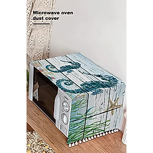Washer Dryer Top Covers Hippocampus Ocean Life Fridge Dust Proof Cover Tablecloth Non Slip Nautical Compass Decorative Kitchen Appliance Protector with Side Storage Pockets 28x67inch