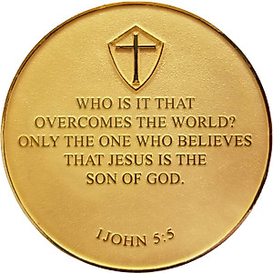 Collectible Christian Coin, for Men and Boys “I Can Do All Things” Philippians 4:13, Overcomers, Steadfast, Restored, Firm, Strong Sentiment. 2" Gold Plated Challenge Coin. Overcoming The World