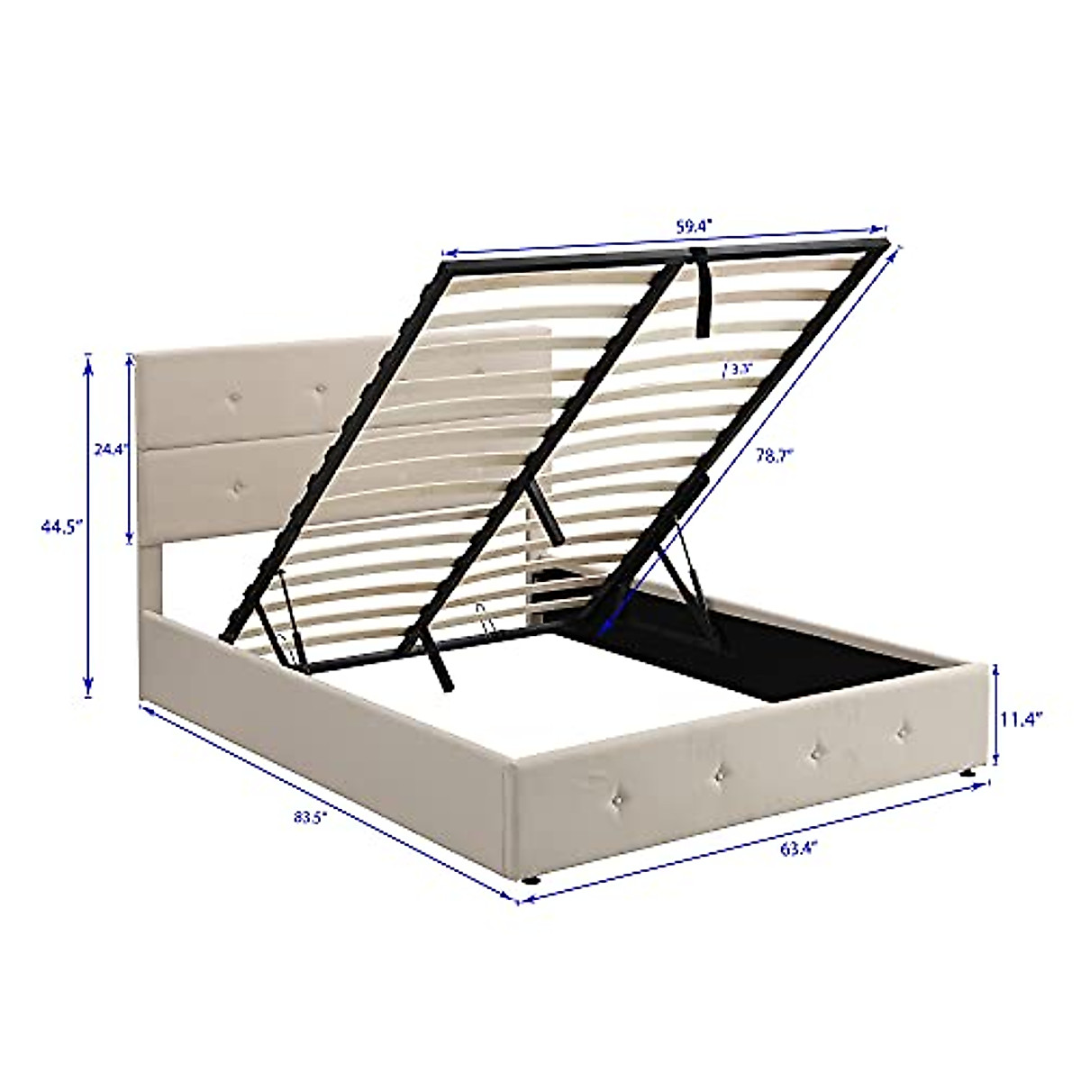 BIADNBZ Queen Size Platform Bed Frame Upholstered with Lifting Underneath Storage and Headboard, Wooden Slat Support, No Box Spring Needed, Beige