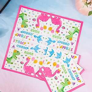 WERNNSAI Disposable Dinosaur Plates and Napkins - 48PCS Dino Party Supplies for Girls Luncheon Dinner Dessert Cake Plates Baby Shower Birthday Party Tableware Kit Serves 16 Guests