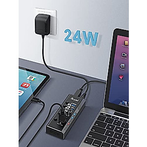 USB Hub 3.0 Powered, ikuai 5-Port Multiple USB Port Splitter, USB 3 Powered Hub, High-Speed Portable USB Port Expander, Charging Supported, 24W Power Adapter for Laptop and PC (RSW-A35B)
