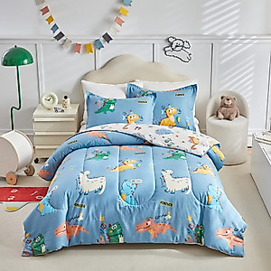 Kids Cotton Comforter Set for Boys Girls Reversible Car Bus Style White 3 PC Bedding Set with Blue Yellow Green Cars Colorful Teens Comforter with Pillow Shams Full Queen 88x88