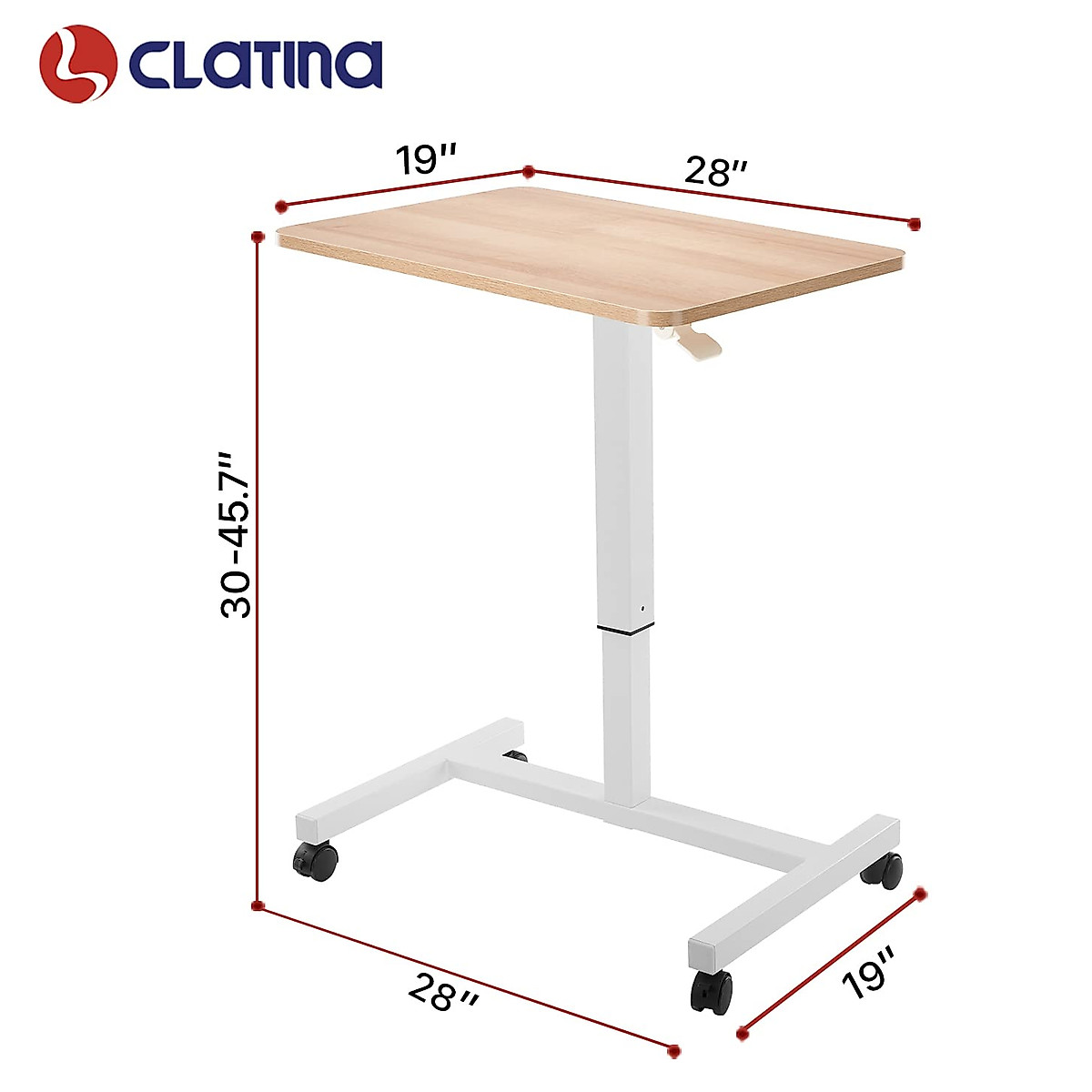 CLATINA Height Adjustable Mobile Laptop Desk Cart - Versatile Rolling Workstation Table for Office, Home, and Study Room - Ergonomic Standing Desk with Lockable Wheels 28" x 19" Beige…