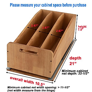 DINDON Pull Out Cabinet Organizer for Pans, Cookie Sheet, Bakeware, Cutting Board, Slide Out Kitchen Cabinet Storage Organizer Rack, 10.5''W X 21"D X 7.5"H, Wood