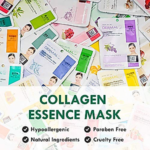 DERMAL KOREA Collagen Essence Full Face Facial Mask Sheet 16 Combo Pack B - Nature Made Freshly Korean Face Mask, The Ultimate Supreme Collection for Every Skin Condition Day to Day Skin Concerns