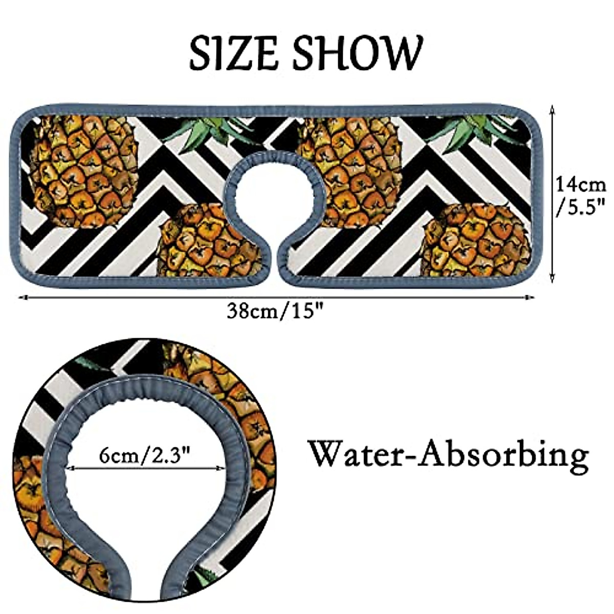 Absorbent Kitchen Faucet Mat 4 Pieces Pineapples Black White Geometric Faucet Sink Splash Guard Bathroom Counter and RV,Faucet Counter Sink Water Stains Preventer