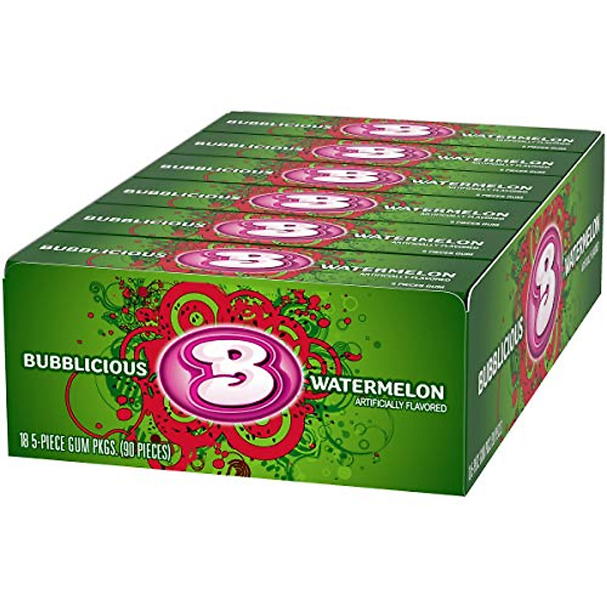 Bubblicious Watermelon Gum, 18 Packs of 5 Pieces (90 Total Pieces)