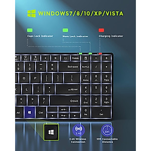 Wireless Rechargeable Keyboard and Mouse Combo Backlit, SURPAO Illuminated Ergonomic Keyboard and Mouse Set, 2.4G Ultra-Thin Portable Silent Keyboard Mouse for Computer/Laptops/Windows/Smart TV, Black