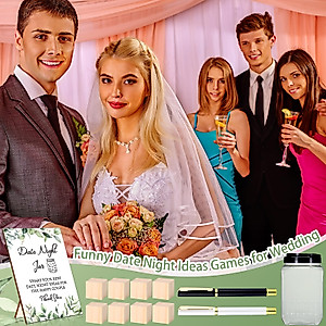 Lineshading Wooden Wedding Game Sign Bridal Shower Games Date Night Game Wishes Advice Sign 50 Wooden Block with 2 Pens 1 Game Sign 1 Date Night Jar for Couples Guests Wedding Bridal Shower(Leaf)