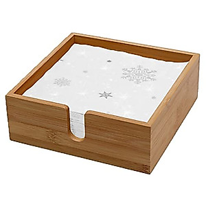 KOVOT Bamboo Napkin Holder – 7"W x 7"W Flat Square Natural Wooden Napkin Tray – Table Top Decorative Tissue Paper Dispenser for Kitchen, Luncheon & Dining Table