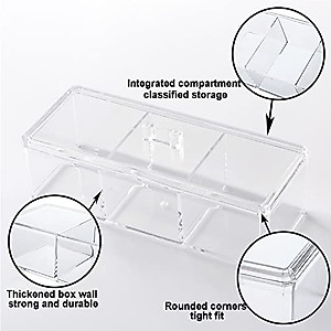 Square Qtip Holder Dispenser, 3 Compartments Cotton Ball Holder, Bathroom Canisters for Cotton Swab, Ball, Cotton Pad Organizer, Clear Acrylic Containers with Lid for Bathroom Vanity Countertop
